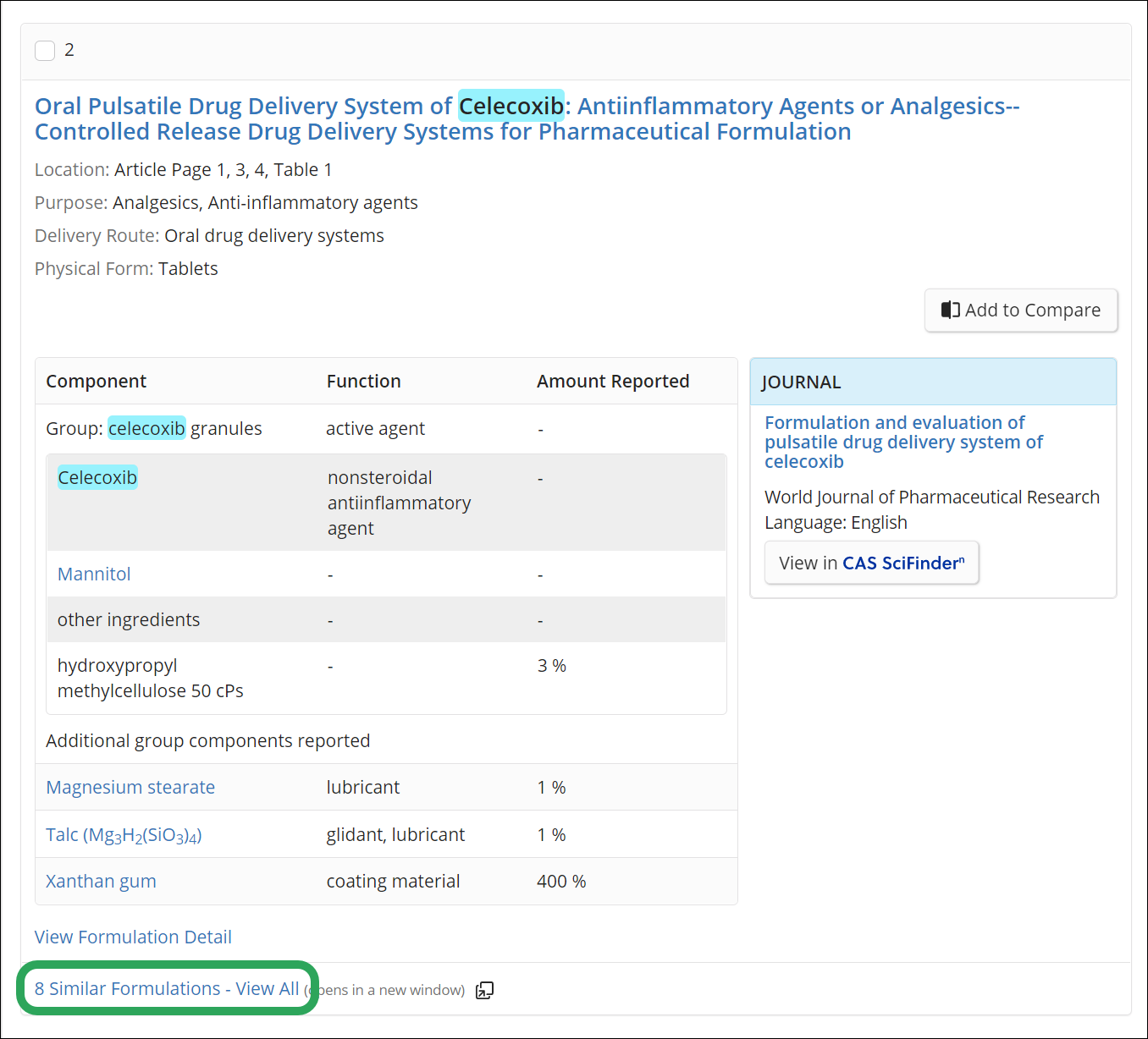 View Similar Formulations – Formulus