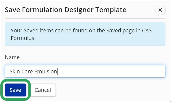 Save Formulation Designer Template – Formulus